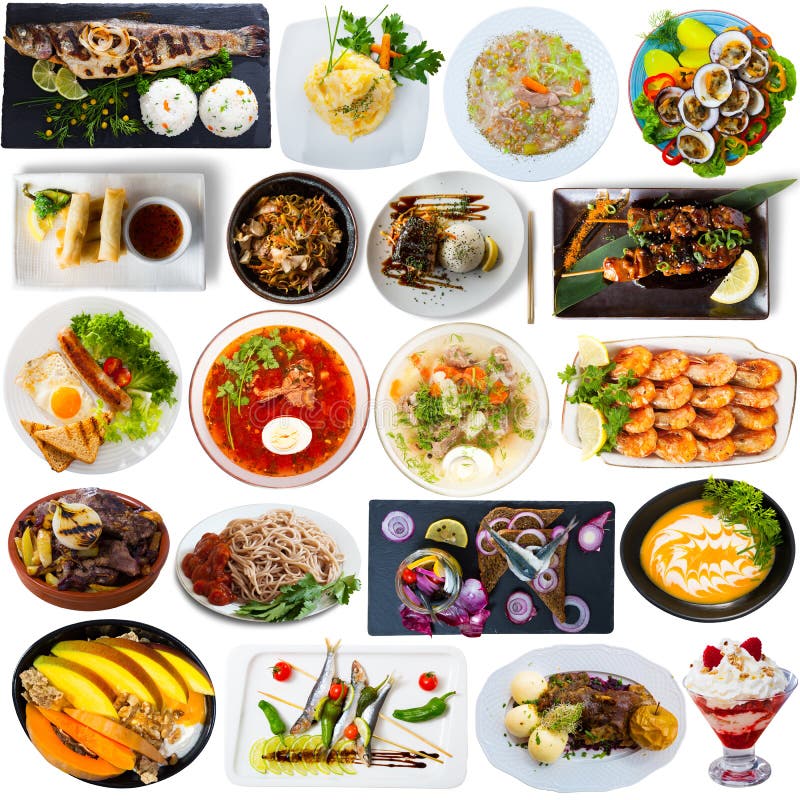 Collage of Different Meals Isolated Stock Photo - Image of cooked ...