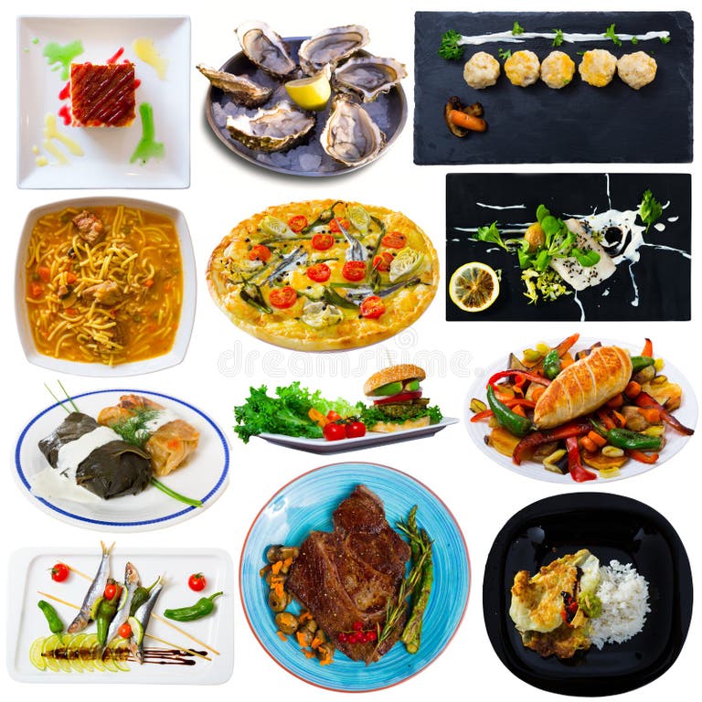 Collage of Different Meals Isolated Stock Photo - Image of cookery ...