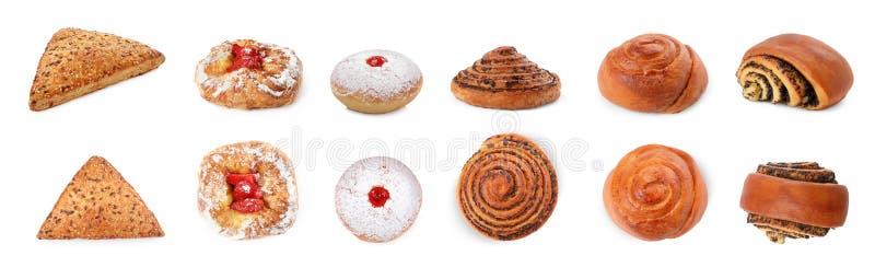 Collage with Different Pastries Isolated on White, Top and Side Views ...