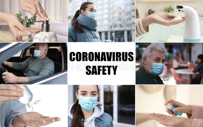 Collage with Different Photos Devoted Coronavirus. Be in Safety Stock ...