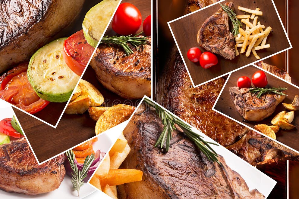 Collage from Different Photos of Grilled Meat Stock Photo - Image of ...
