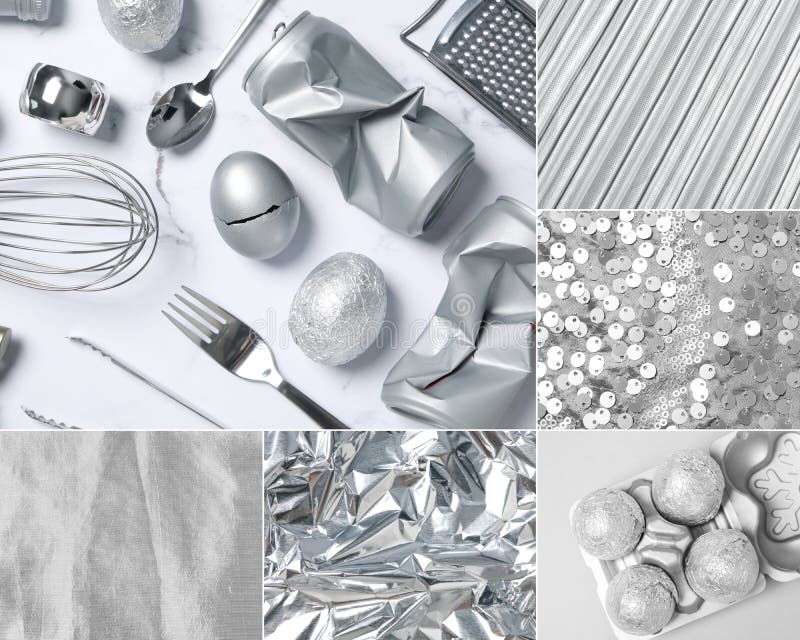 Collage of Different Photos for Silver Concept Stock Image - Image of ...