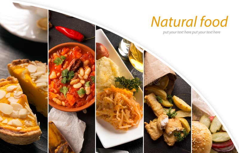 Collage of Different Pictures of Natural Food Stock Image - Image of ...