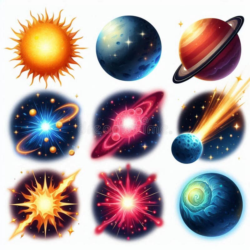 A Collage of Different Planets Including Planets and Planets. Stock ...