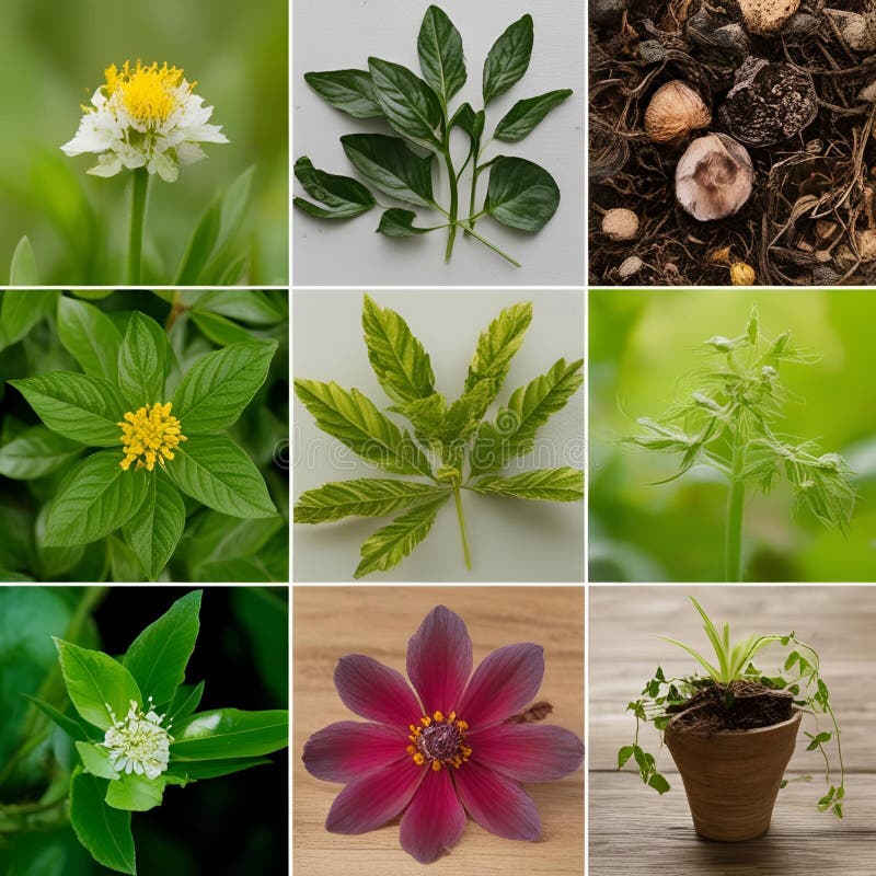 A Collage of Different Plants Stock Illustration - Illustration of ...