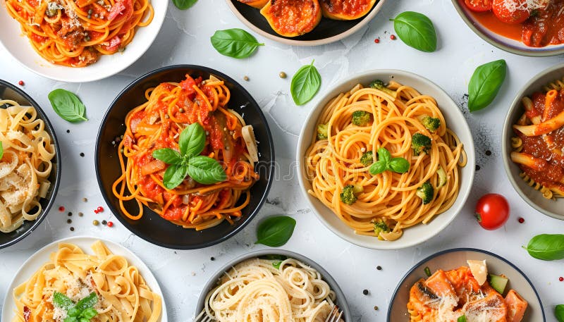 Collage of Different Plates of Pasta Stock Photo - Image of restaurant ...