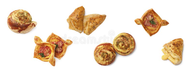 Collage with Different Puff Pastry Isolated on White Stock Image ...
