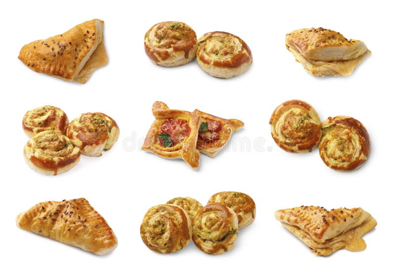 Collage with Puff Pastry Isolated on White Stock Photo - Image of ...