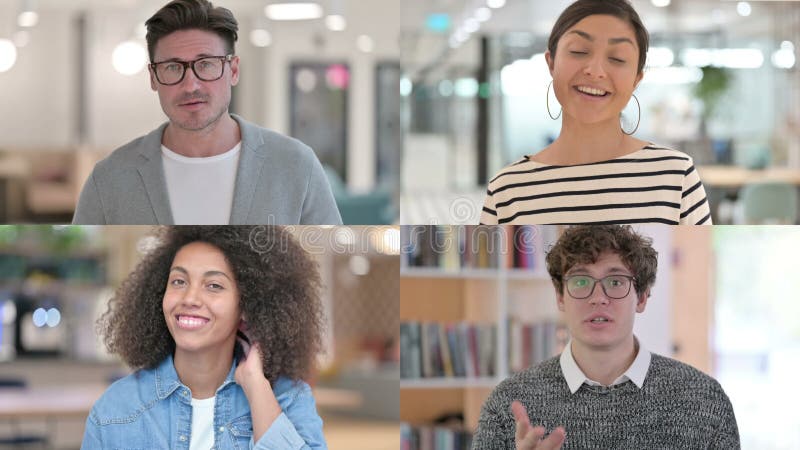 Collage of Different Races People Talking on Video Call Stock Video ...