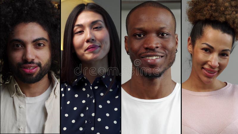 Collage of Different Races Representatives Smiling in Camera Stock ...