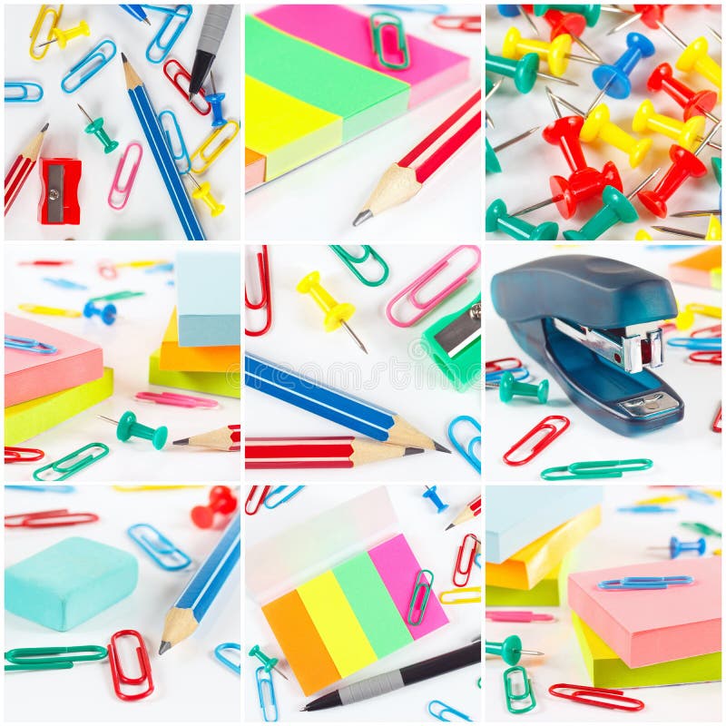 Collage of Different School Accessories on White Background Stock Image ...