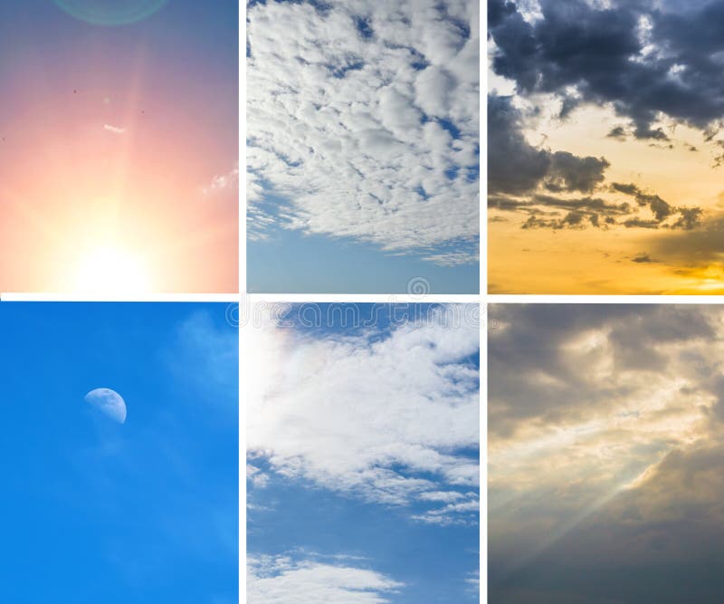 Collage of the Different Shades of the Blue Sky and the Fluffy Cloud ...