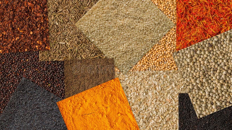 Collage of Different Spices Background. Collection of Spices Stock ...