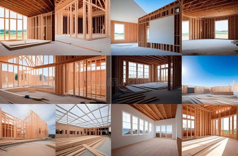 Collage with Different Stages of Renovation, Cottage Construction from ...