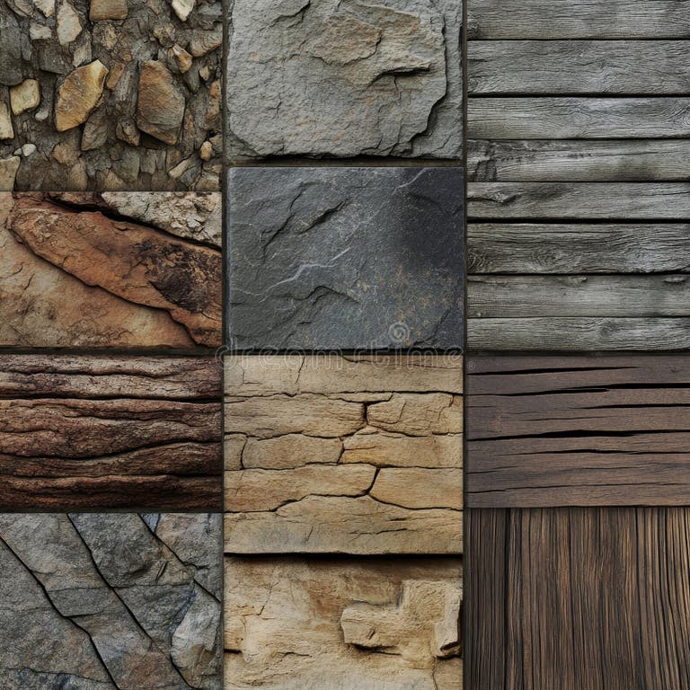 Collage of Different Stone Textures and Backgrounds. Vector Design ...