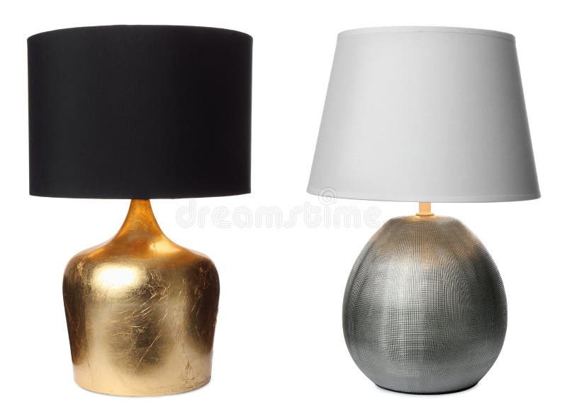 Set with Stylish Night Lamps on White Background. Banner Design Stock ...