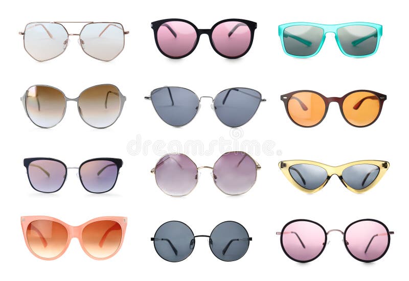 Collage with Different Stylish Sunglasses on Background Stock Image ...
