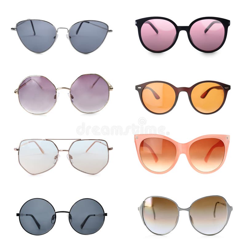 Collage with Different Stylish Sunglasses on Background Stock Image ...