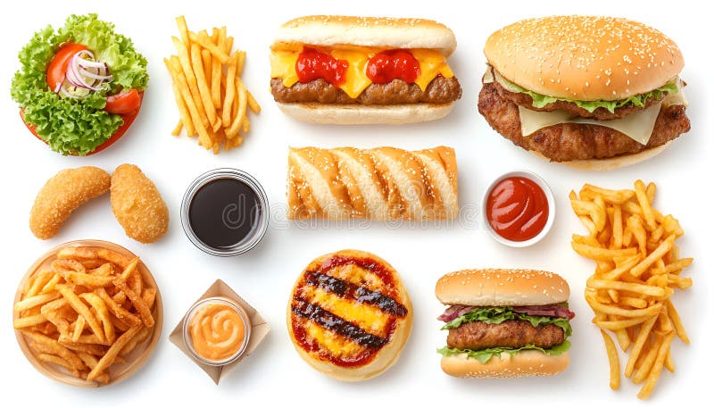 Collage with Different Tasty Fast Food on White Background Stock Photo ...