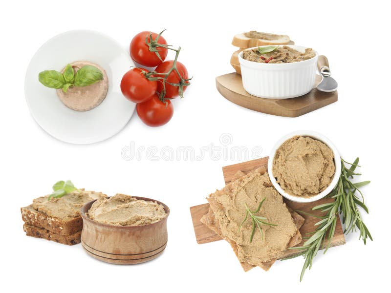 Collage with Different Tasty Pates on White Background Stock Photo ...
