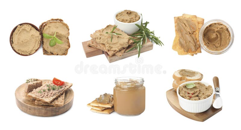 Collage with Different Tasty Pates on White Background Stock Photo ...