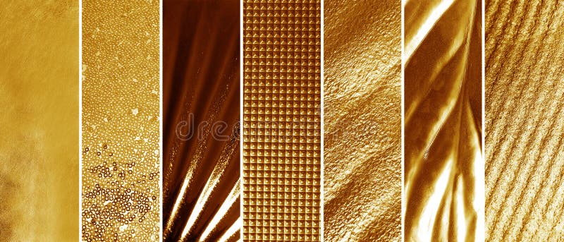 Collage of Different Textured Gold Surfaces Stock Image - Image of leaf ...
