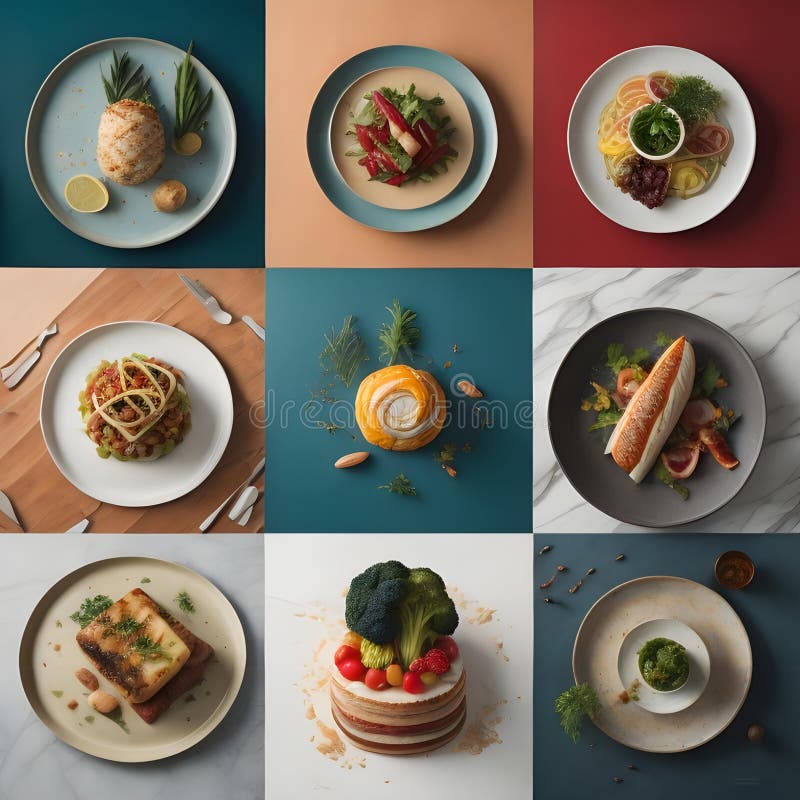Collage of Different Types of Food on Color Background, Top View ...