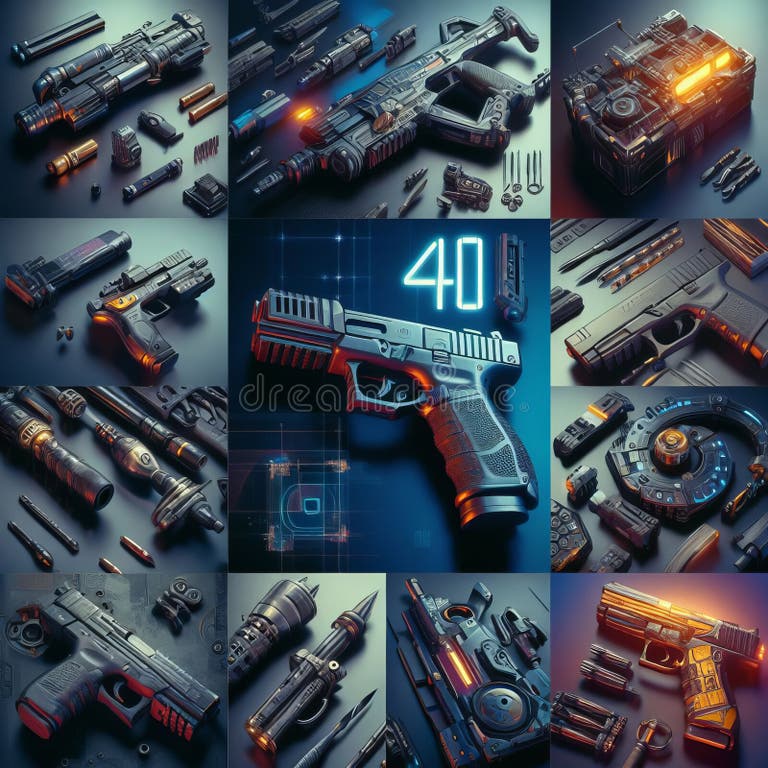 A Collage of Different Types of Futuristic Weapons and Tools I Stock ...