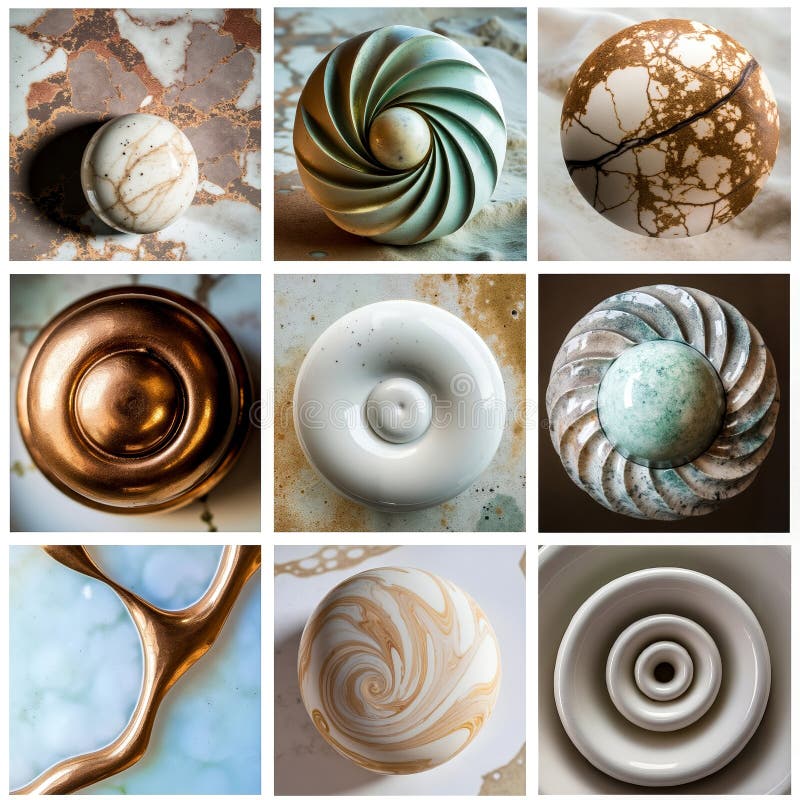 A Collage of Different Types of Knobs and Handles on a Table Stock ...