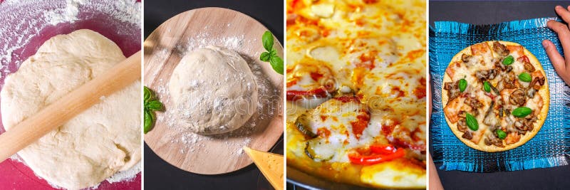 Collage with Different Types of Pizza, Texture, Background. Food Banner ...