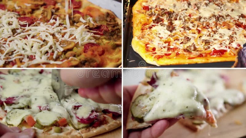 Collage with Different Types of Pizza, Texture, Background. Food Stock ...
