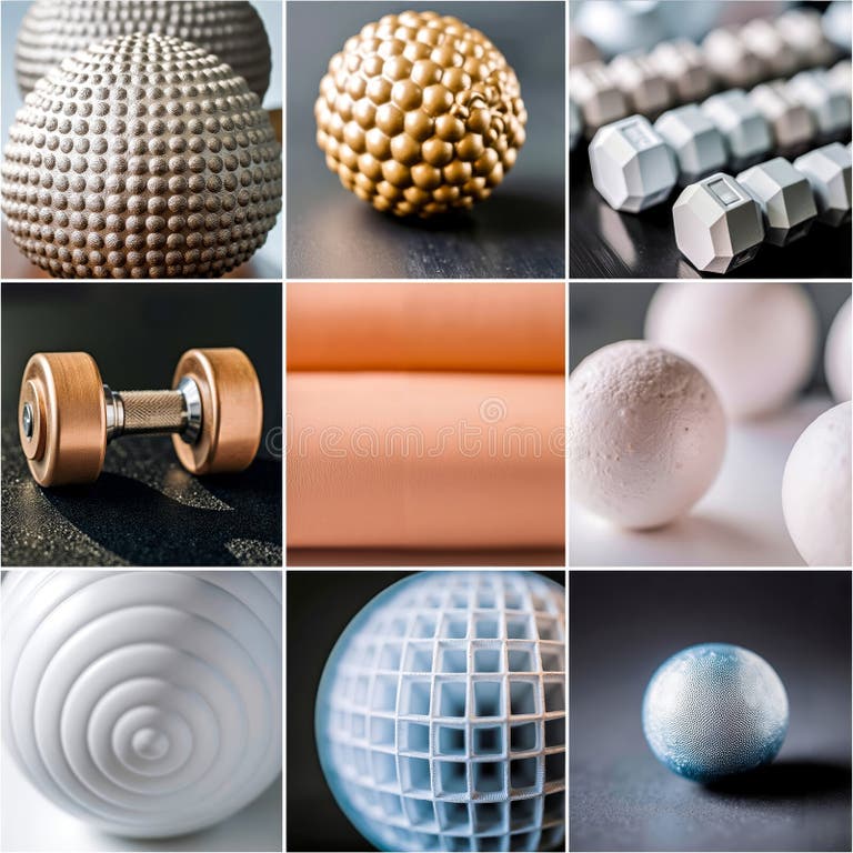 A Collage of Different Types of Spheres and Weights Stock Image - Image ...