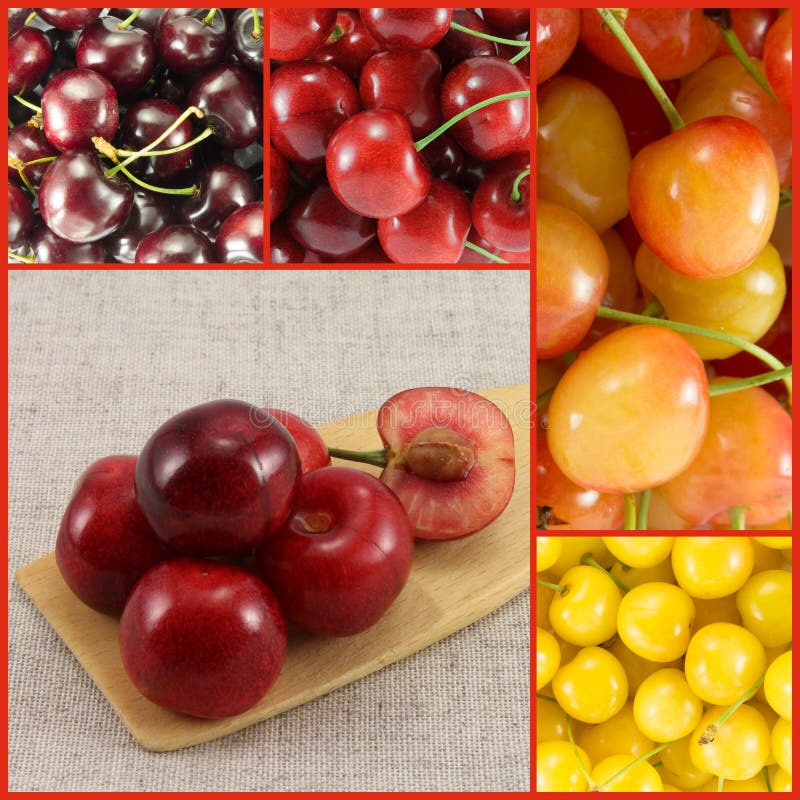 Collage from Different Varieties of Sweet Cherry - Square Stock Photo ...