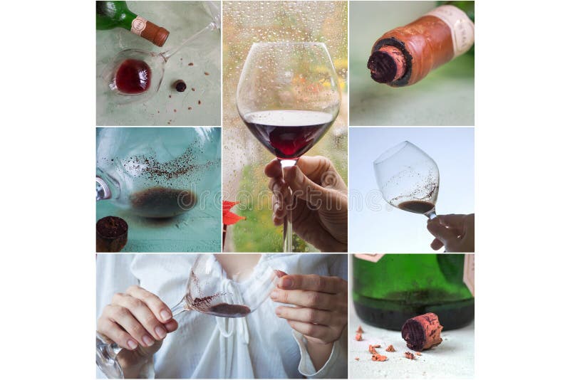 Collage with Different Views of Sediment in a Glass of Old Wine. Stock ...