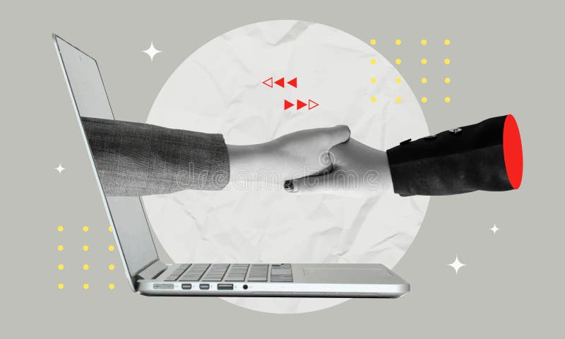 Collage of Digital Handshake between Laptop and Diverse Hands for ...