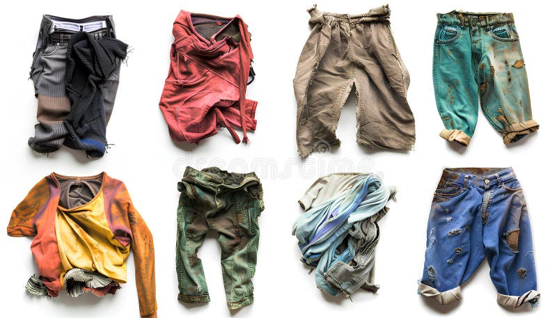 Collage of Dirty Clothes on White Stock Illustration - Illustration of ...