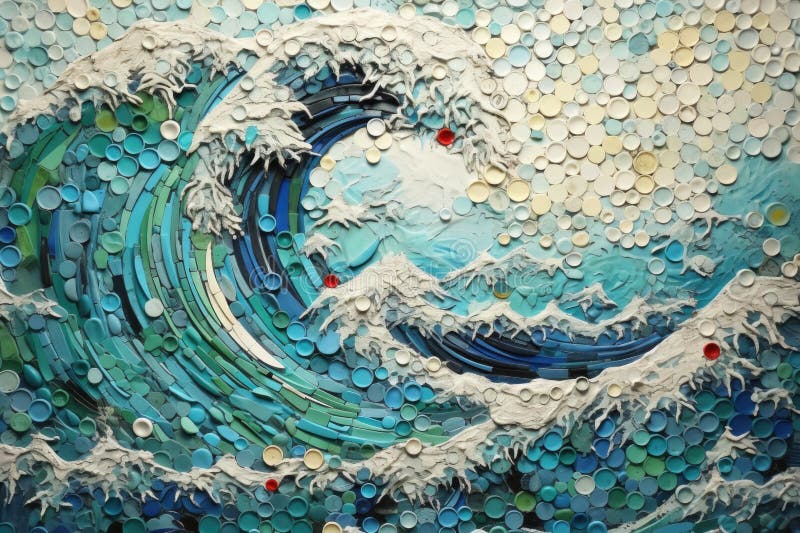 Collage of Discarded Bottle Caps Forming an Ocean Wave Stock Image ...