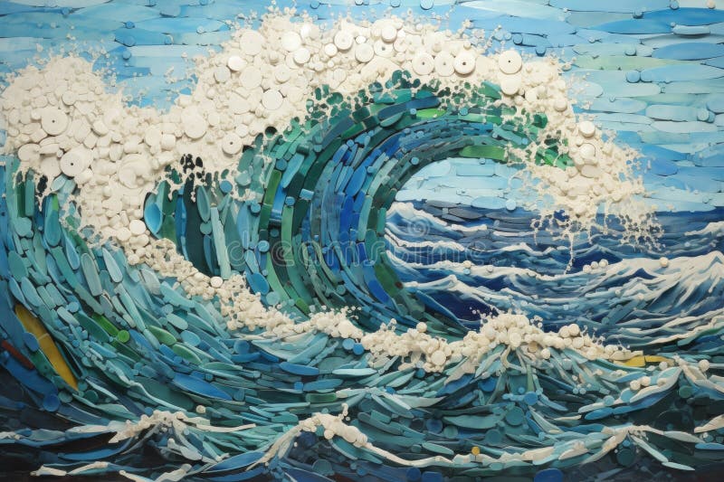 Collage of Discarded Bottle Caps Forming an Ocean Wave Stock Image ...