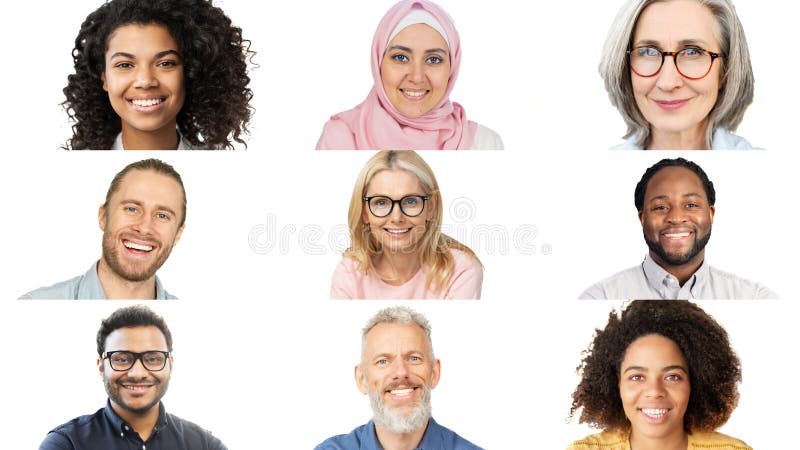 Collage of Diverse People on the Screen. International Multiracial ...