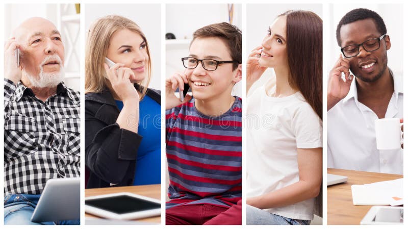 Collage of Diverse People Talking on Mobile Stock Image - Image of ...