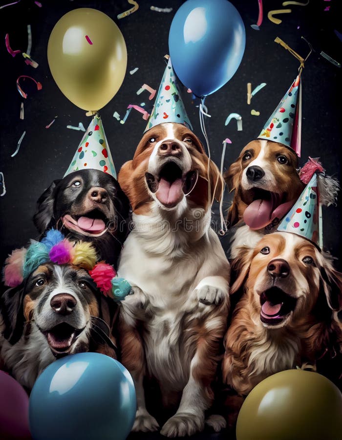 Collage of Dogs Wearing Party Hat, Generative Ai Stock Illustration ...