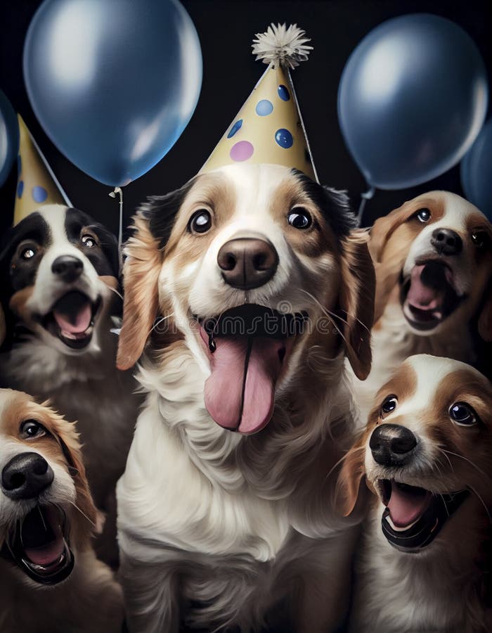 Collage of Dogs Wearing Party Hat, Generative Ai Stock Illustration ...