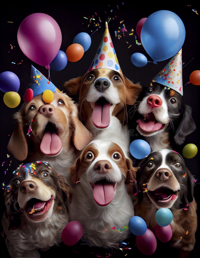 Collage of Dogs Wearing Party Hat, Generative Ai Stock Illustration ...