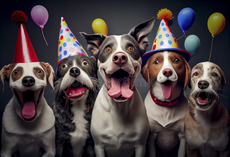 Collage of Dogs Wearing Party Hat, Generative Ai Stock Illustration ...