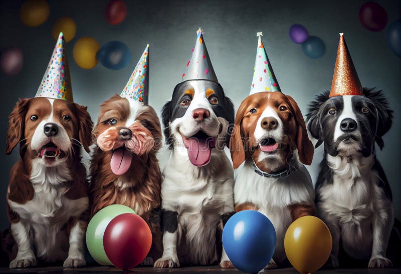 Collage of Dogs Wearing Party Hat, Generative Ai Stock Illustration ...