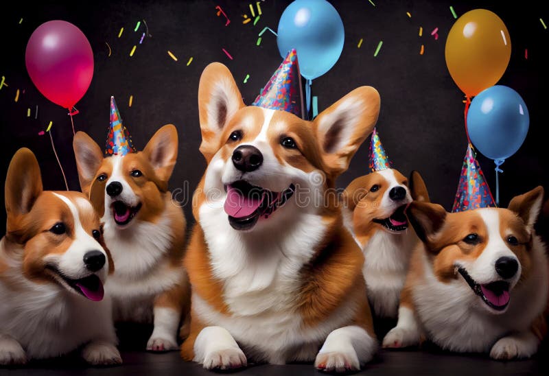 Collage of Dogs Wearing Party Hat, Generative Ai Stock Illustration ...