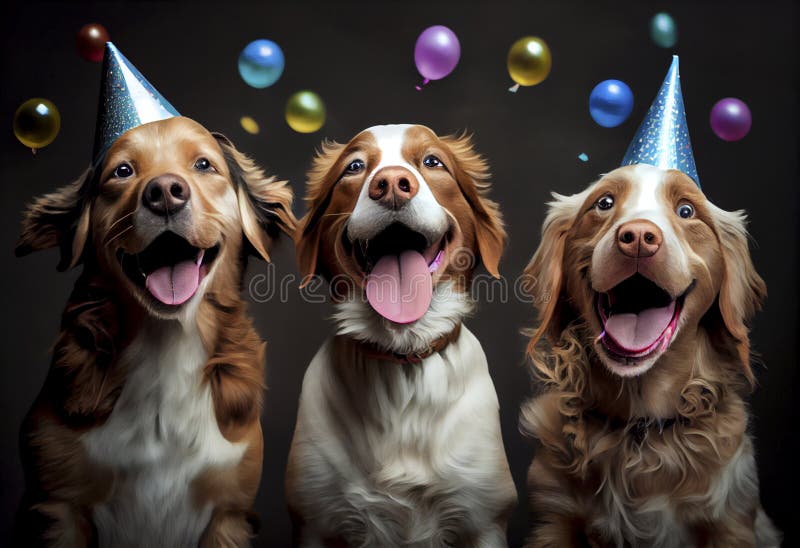 Collage of Dogs Wearing Party Hat, Generative Ai Stock Illustration ...