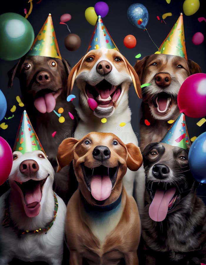 Collage of Dogs Wearing Party Hat, Generative Ai Stock Illustration ...