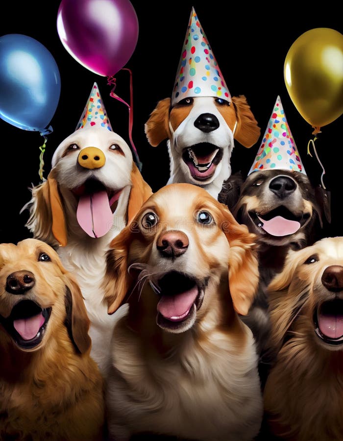 Collage of Dogs Wearing Party Hat, Generative Ai Stock Illustration ...