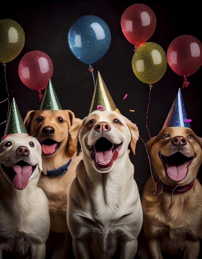 Collage of Dogs Wearing Party Hat, Generative Ai Stock Illustration ...